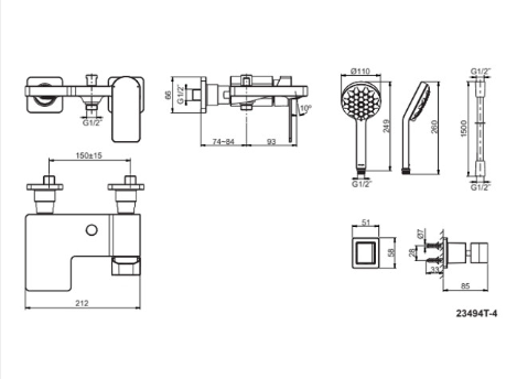 23494T-4-CP(鍍鉻)掛牆式浴缸淋浴龍頭 – 鴻暻衛浴
